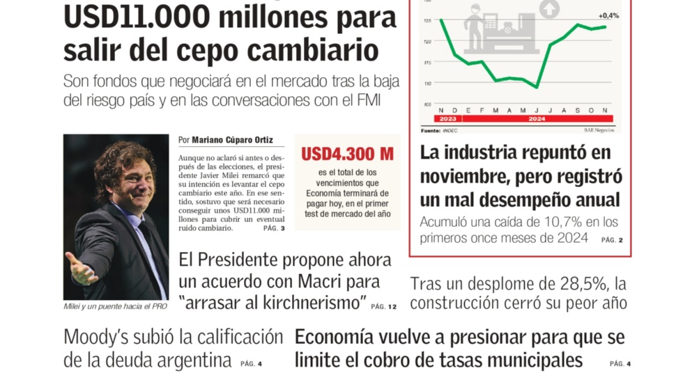 Milei se ilusiona con la salida del cepo y repunte de la industria: los temas del día en BAE ...